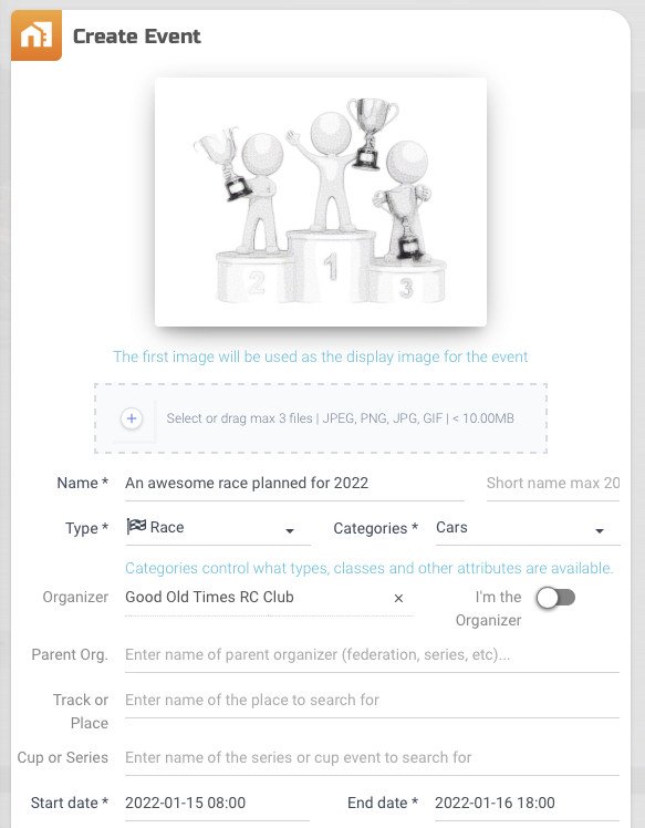 Create a planned event and add roles - House of RC